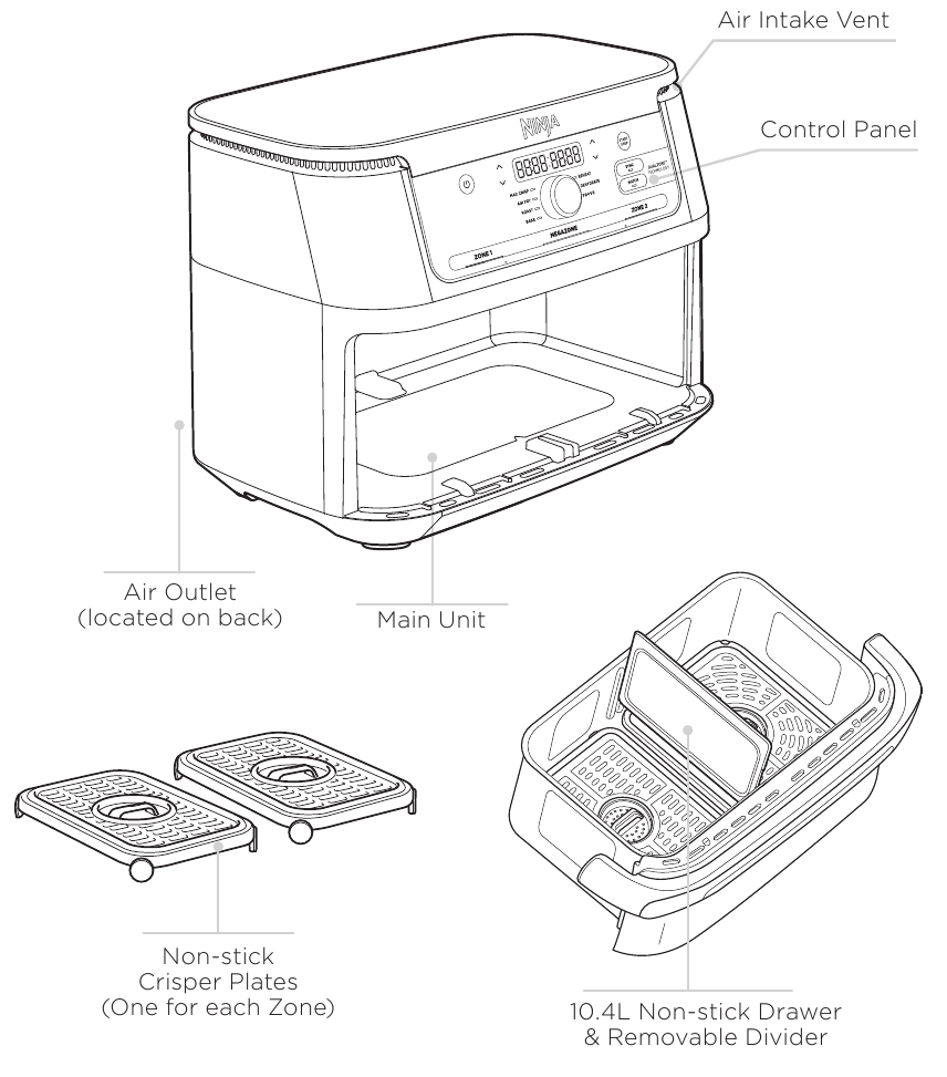 Ninja Foodi AF500UK - FlexDrawer Air Fryer 10.4L Manuel | ManualsLib